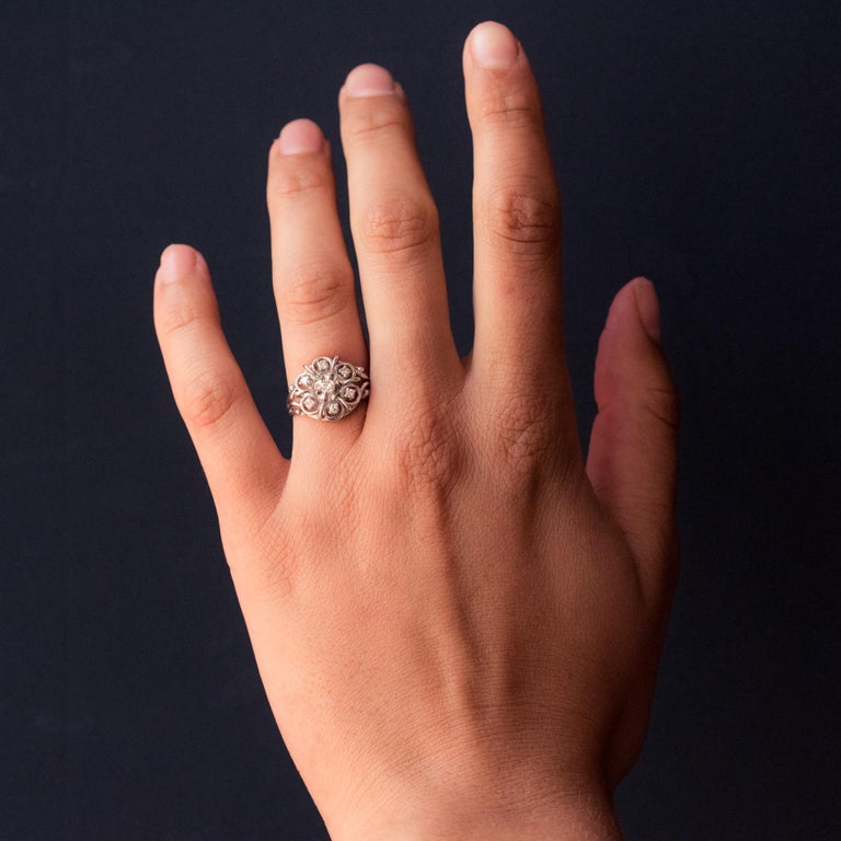 French 1960s Diamonds 18 Karat White Gold Thread Ring For Sale at 1stDibs