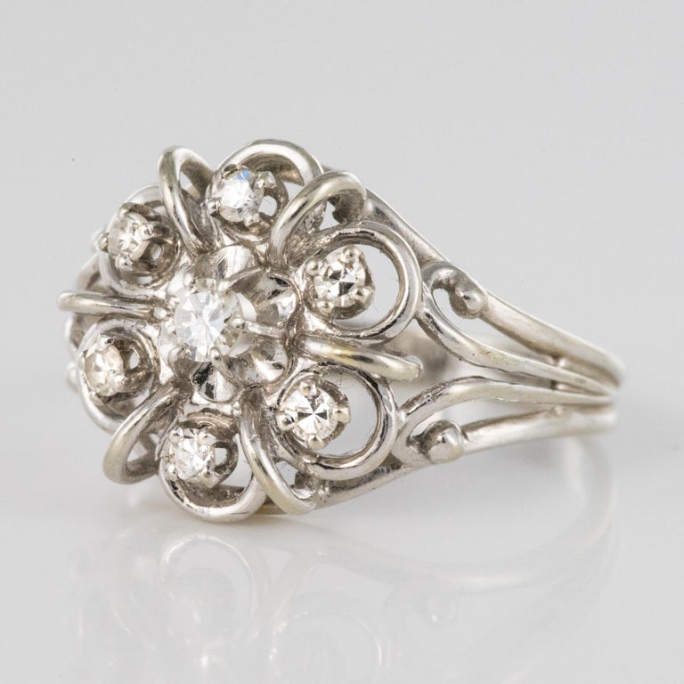 French 1960s Diamonds 18 Karat White Gold Thread Ring For Sale at 1stDibs