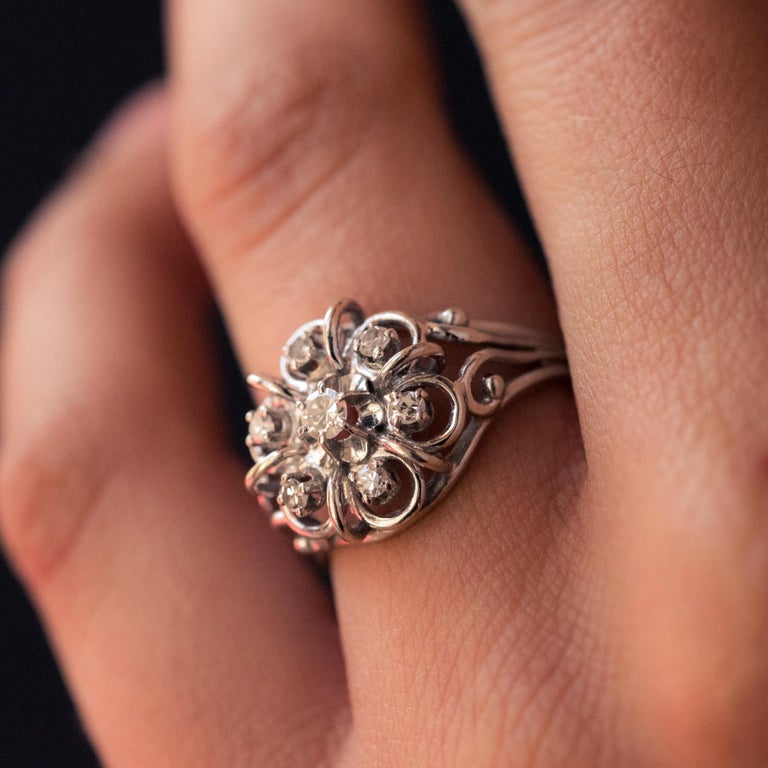 French 1960s Diamonds 18 Karat White Gold Thread Ring For Sale at 1stDibs