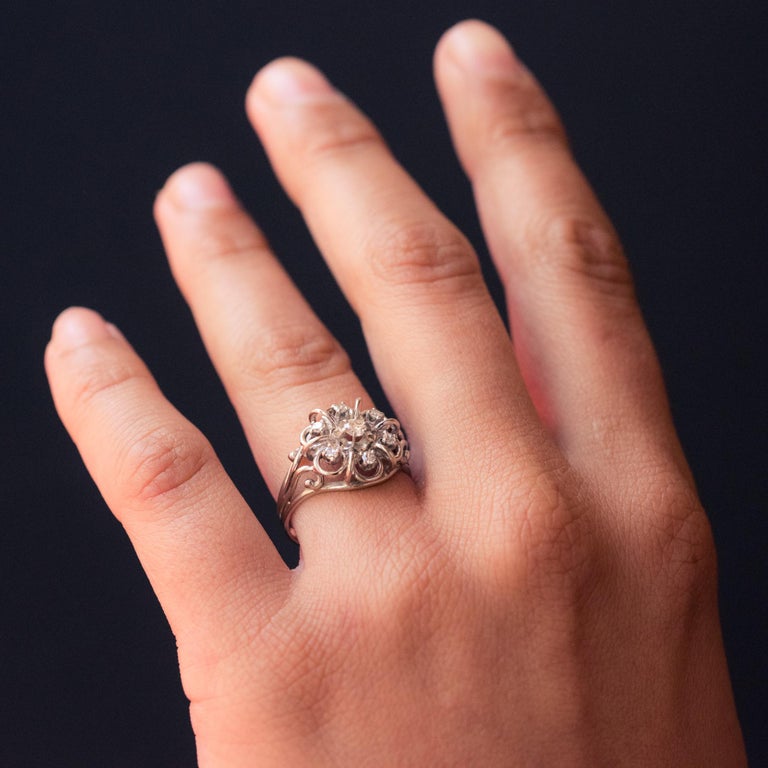 French 1960s Diamonds 18 Karat White Gold Thread Ring For Sale at 1stDibs