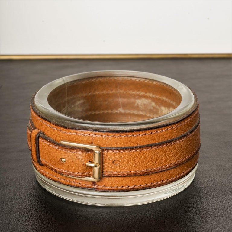 French 1960s Glass and Havana Leather Belt Vide-Poche, Att. to Jacques ...