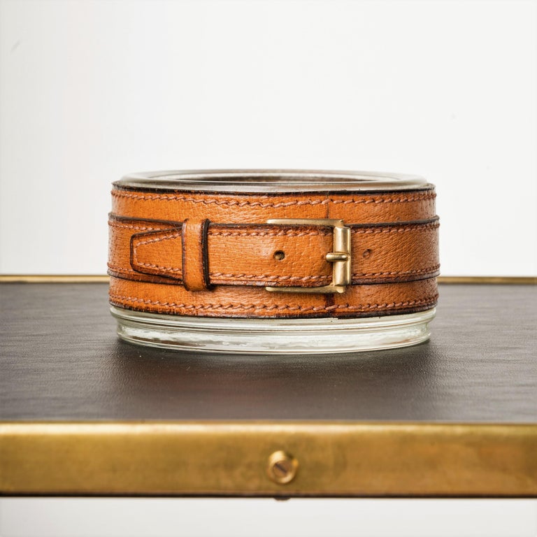 French 1960s Glass and Havana Leather Belt Vide-Poche, Att. to Jacques ...
