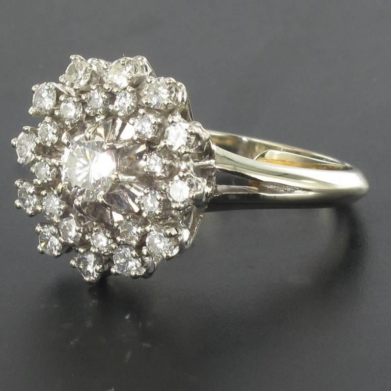French 1960s Retro Cluster 18K White Gold 1.13 Carat Diamond Ring at ...