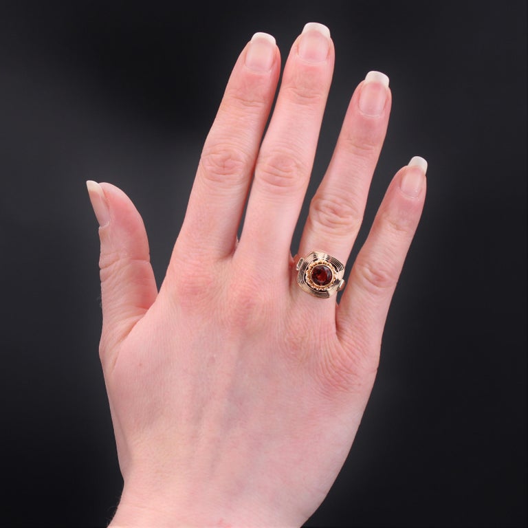 French 1960s Spessartite Garnet 18 Karat Rose Gold Ring For Sale at 1stDibs