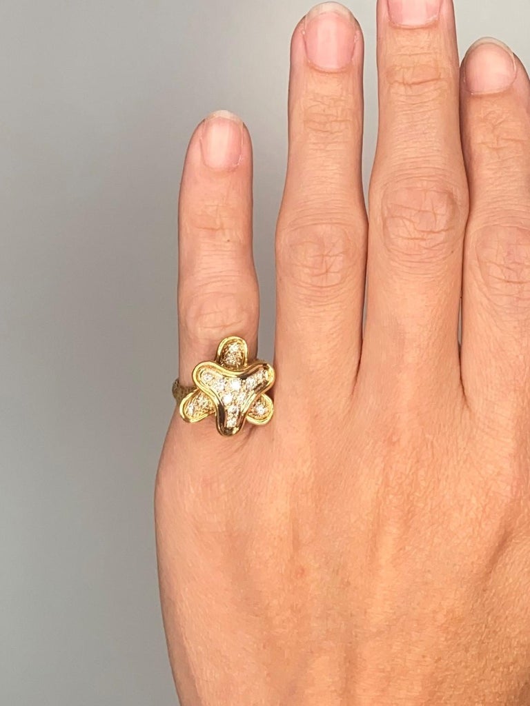 French 1970 Modernism Free Form Ring in 18Kt Gold Platinum with 1.12 ...