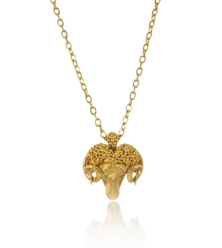 French 1970's 18K “Aries” Pendant and Chain For Sale at 1stDibs