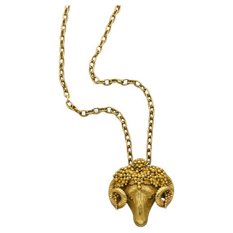 French 1970's 18K “Aries” Pendant and Chain For Sale at 1stDibs