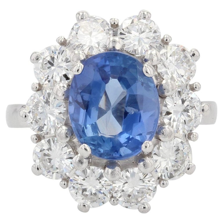 French 1970s 3 Carat No Heat Sapphire Diamonds 18 Karat White Gold ...