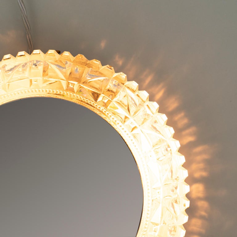 French 1970s Circular Cut Glass Surround Back Lit Mirror For Sale at ...