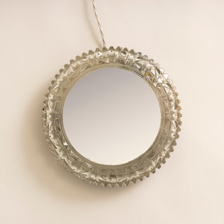 French 1970s Circular Cut Glass Surround Back Lit Mirror For Sale at ...