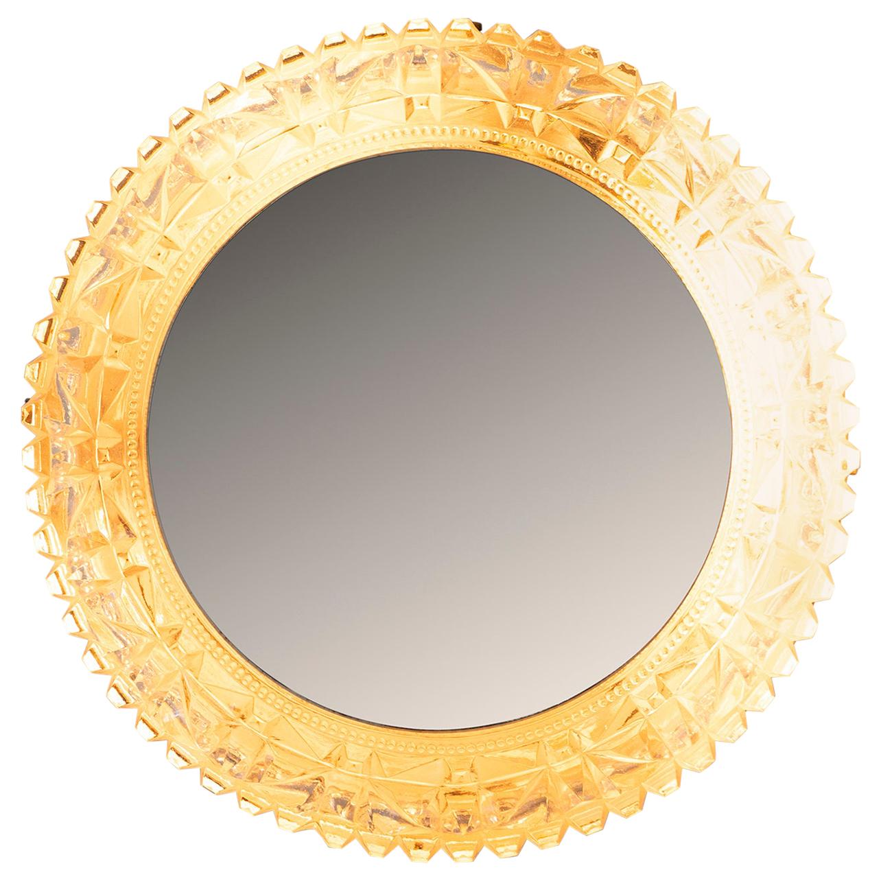 French 1970s Circular Cut Glass Surround Back Lit Mirror For Sale at ...