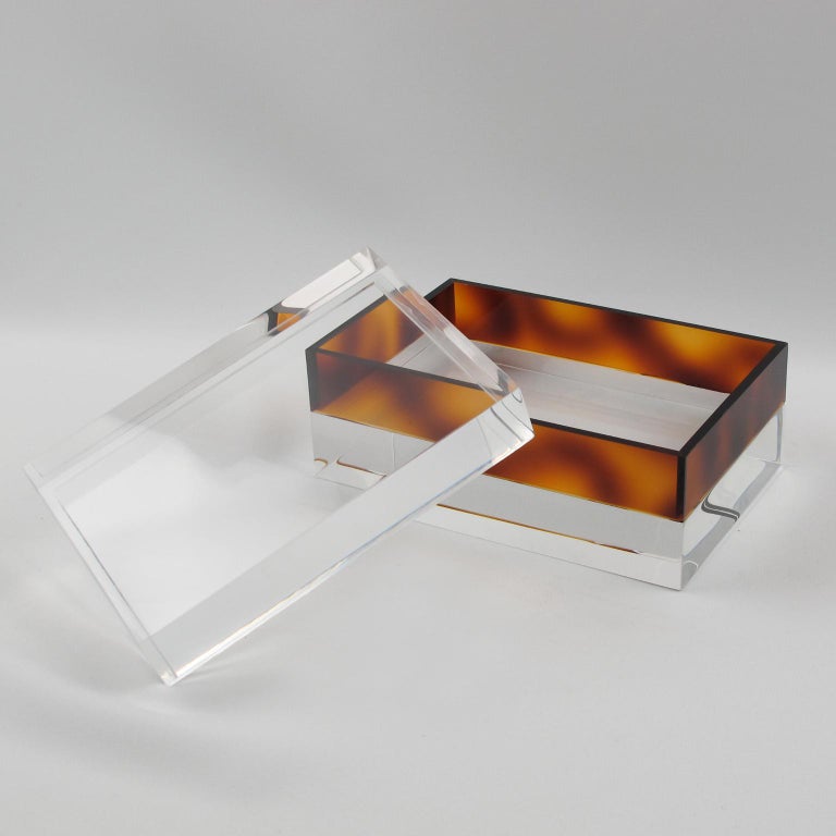 French Clear and Tortoise Lucite Box, 1970s For Sale at 1stDibs