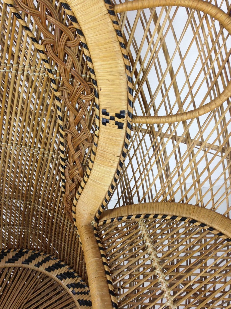 French 1970s Design Rattan Wicker "Emmanuelle" Large Armchair at 1stDibs