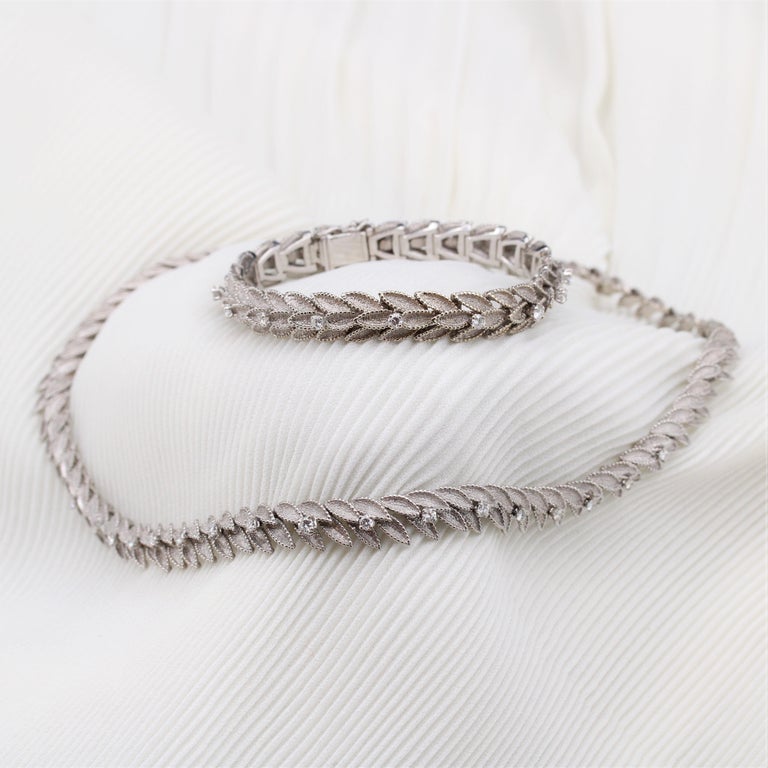 French 1970s Diamonds 18 Karat White Gold Feather Bracelet For Sale at ...