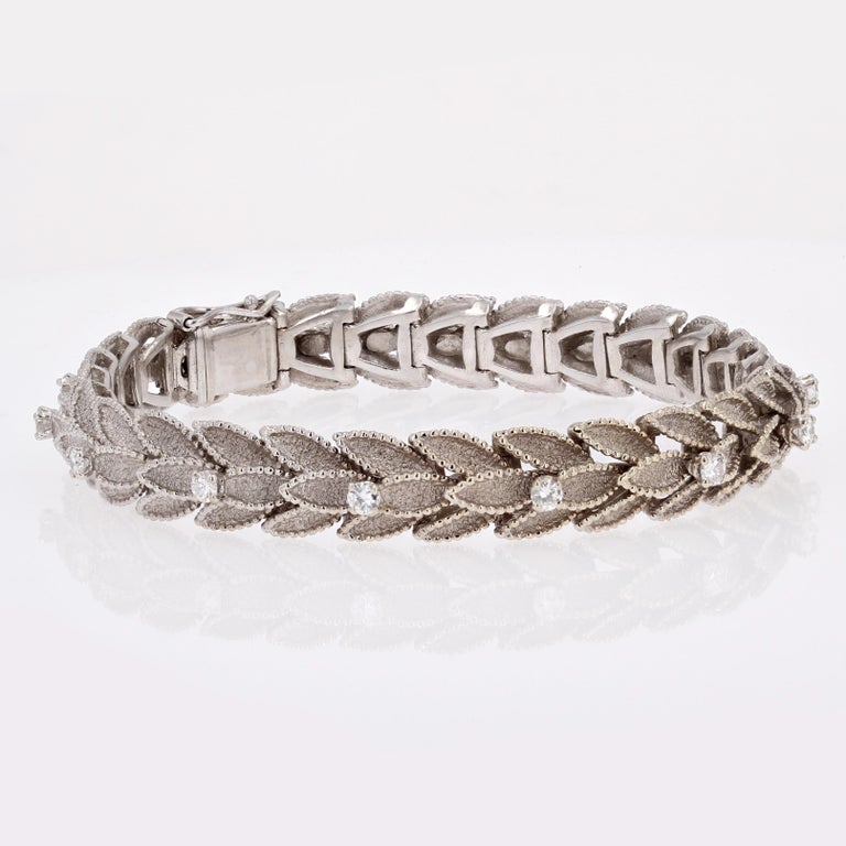 French 1970s Diamonds 18 Karat White Gold Feather Bracelet For Sale at ...