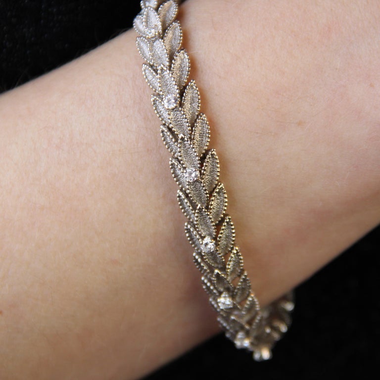French 1970s Diamonds 18 Karat White Gold Feather Bracelet For Sale at ...
