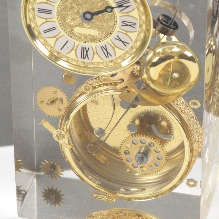 French 1970s Lucite Resin Cube Sculpture with Gear and Clock Parts ...