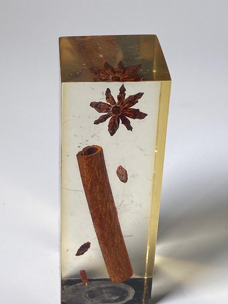 French 1970s Lucite Resin Cube Sculpture with Vanilla Parts Inclusions ...