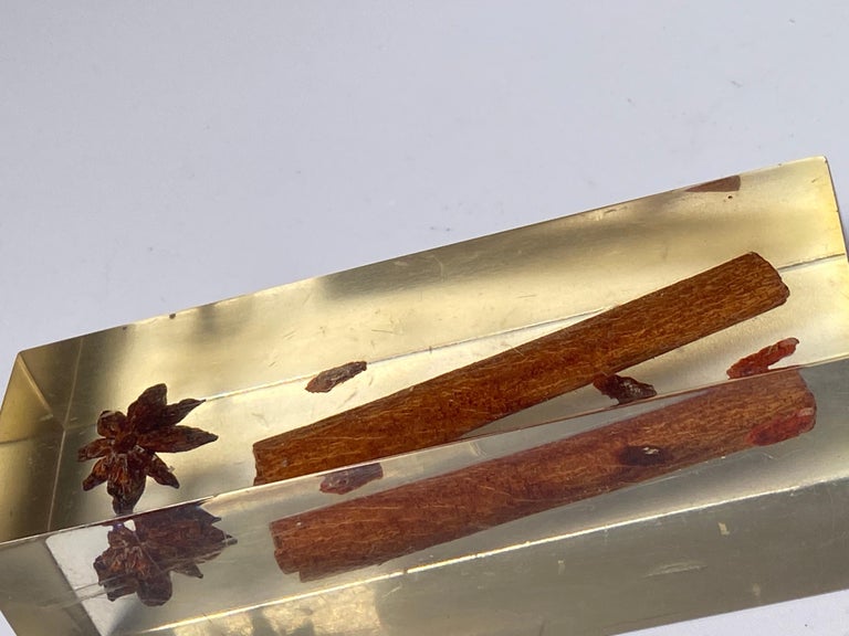 French 1970s Lucite Resin Cube Sculpture with Vanilla Parts Inclusions ...