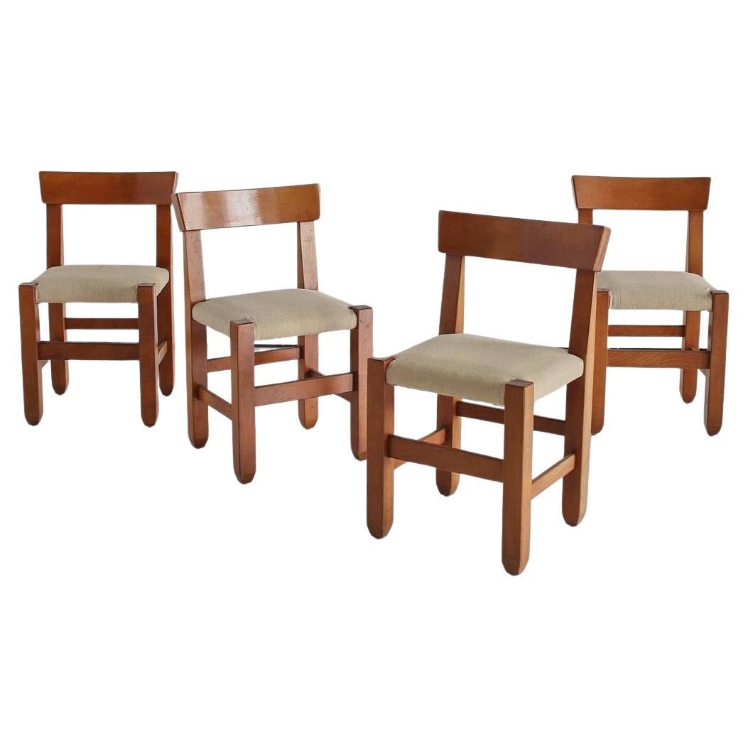 French 1970's Modernist Beech Dining Chairs For Sale at 1stDibs