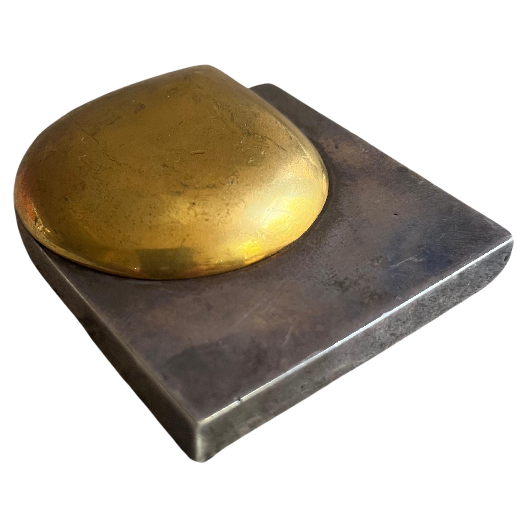 French 1970’s steel and brass paperweight For Sale at 1stDibs