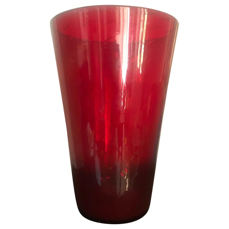 French 1970s Tall Red Bubble Vase at 1stDibs