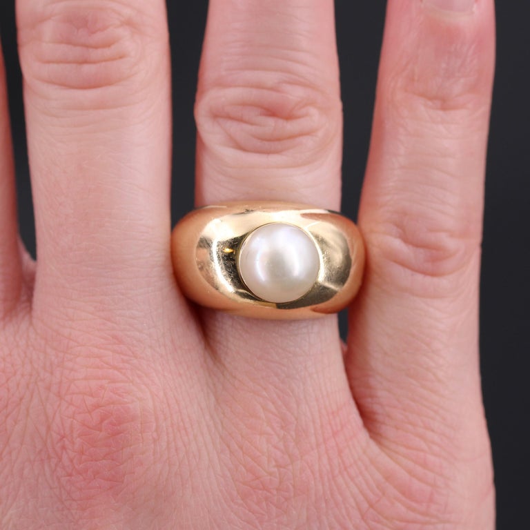 French 1980s Button Pearl 18 Karat Yellow Gold Bangle Ring For Sale at ...