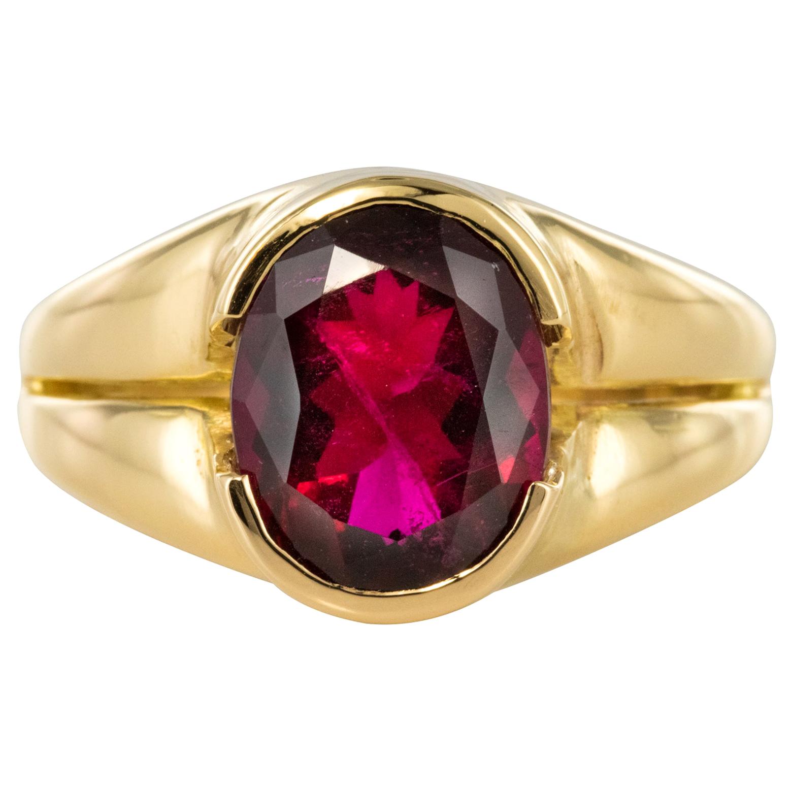 French 1980s Rubellite Tourmaline 18 Karat Yellow Gold Ring For Sale at ...