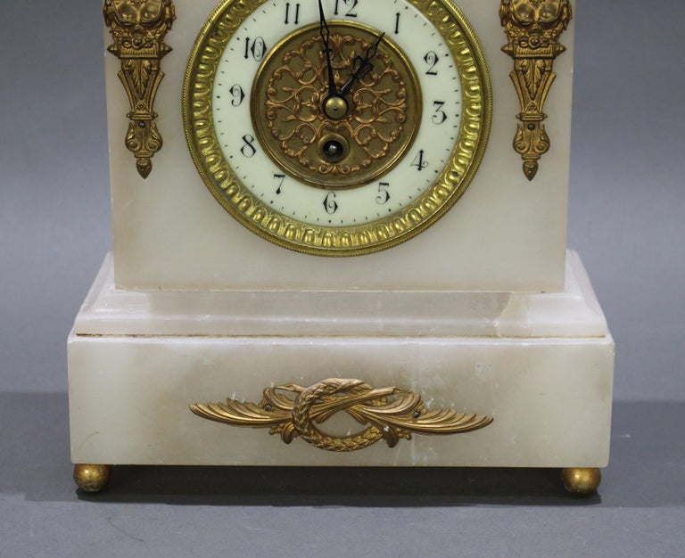 French 19th c. Alabaster Lion Mantle Clock at 1stDibs