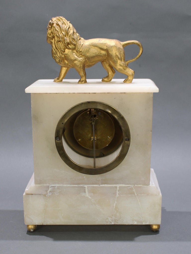 French 19th c. Alabaster Lion Mantle Clock at 1stDibs