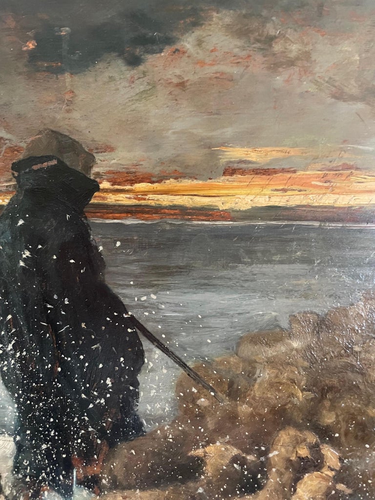 French 19th C. Barbizon Painting “Sheep in Blizzard” Signed Gustave ...