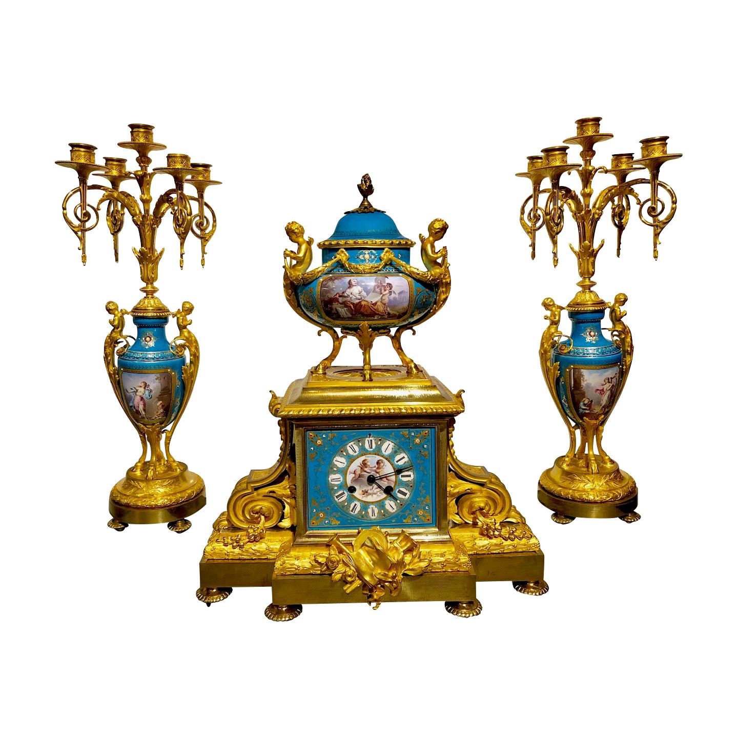 Picard Late 19th Century Candelabra and Clock Set at 1stDibs