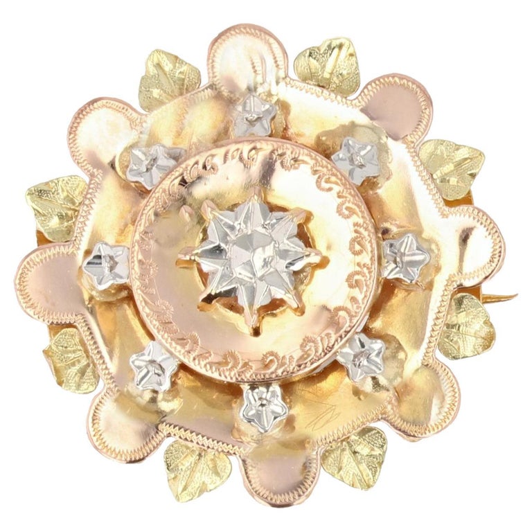 French 19th Century 3 Color Gold Collar Brooch For Sale at 1stDibs