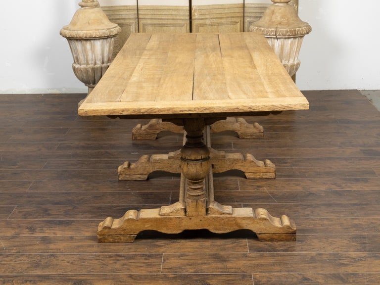 French 19th Century Bleached Oak Farm Table with Trestle Base and ...
