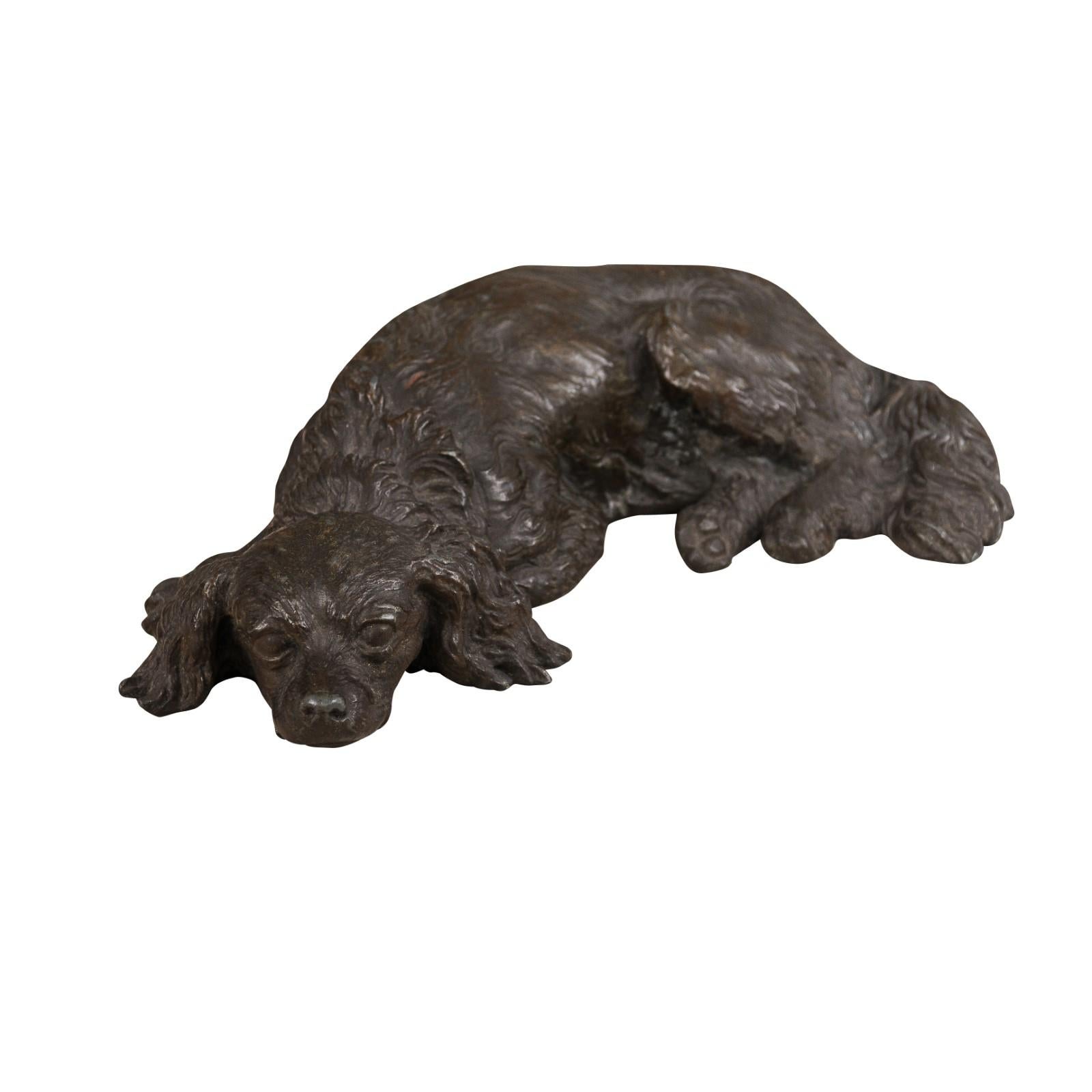 French 19th Century Bronze Sculpture of a Cocker Spaniel Dog in Relaxed ...