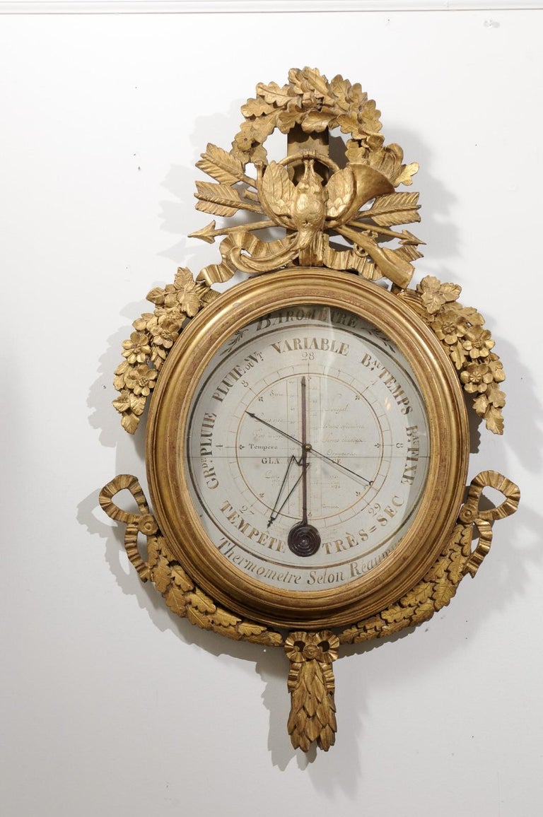 French 19th Century Carved Giltwood Barometer with Hunting Trophy and ...