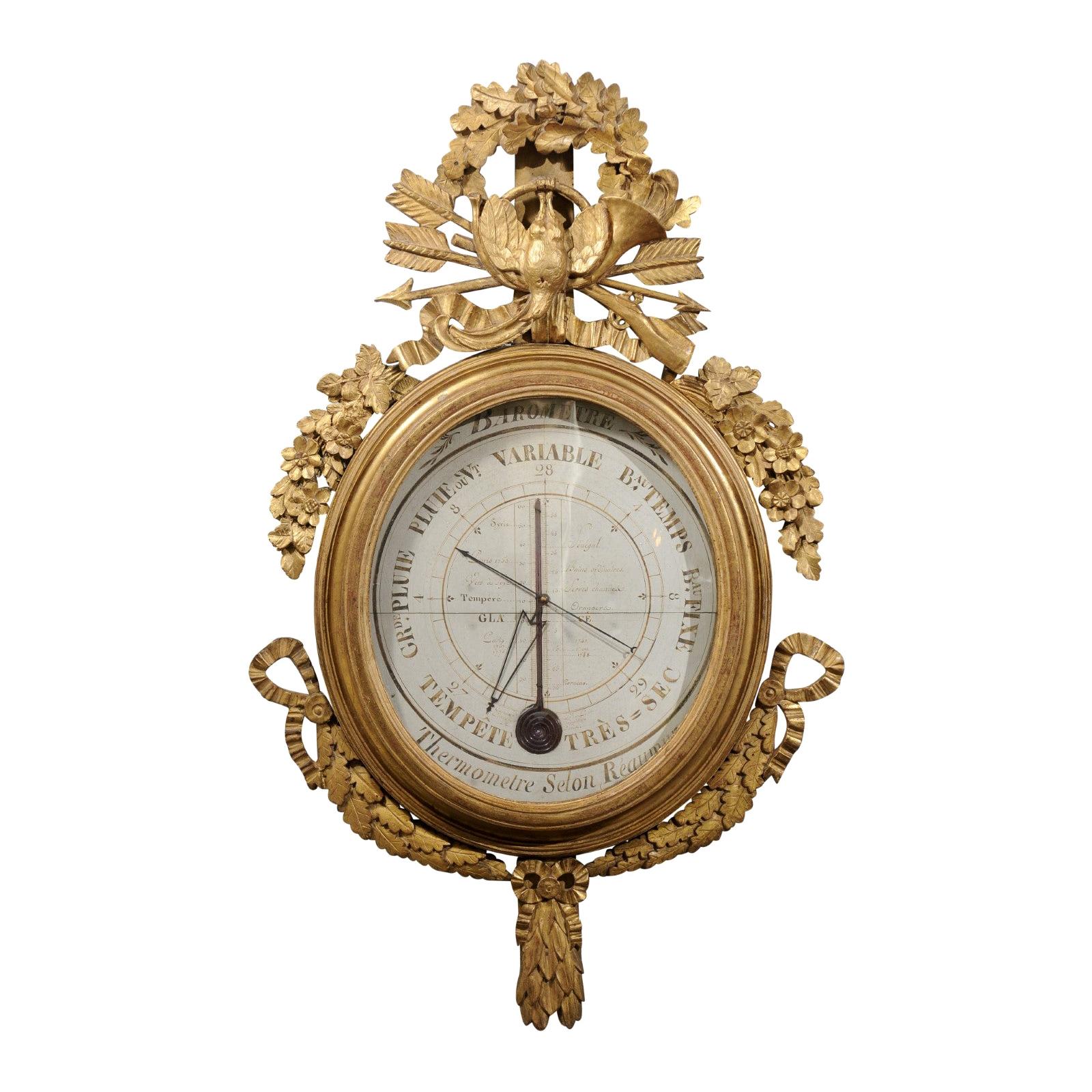 French 19th Century Carved Giltwood Barometer with Hunting Trophy and ...