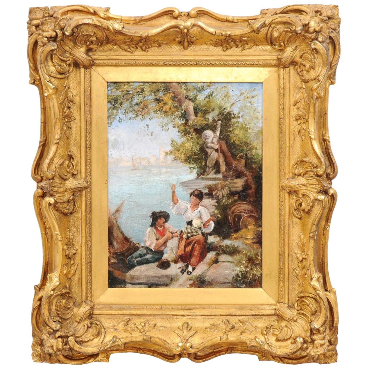 19th Century French Barbizon School Antique Painting of a Forest Scene ...