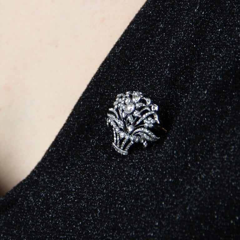 French 19th Century Diamonds 18 Karat Rose Gold Silver Bouquet Brooch ...