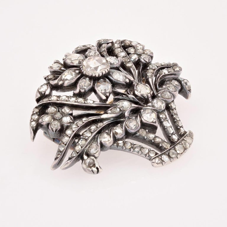 French 19th Century Diamonds 18 Karat Rose Gold Silver Bouquet Brooch ...