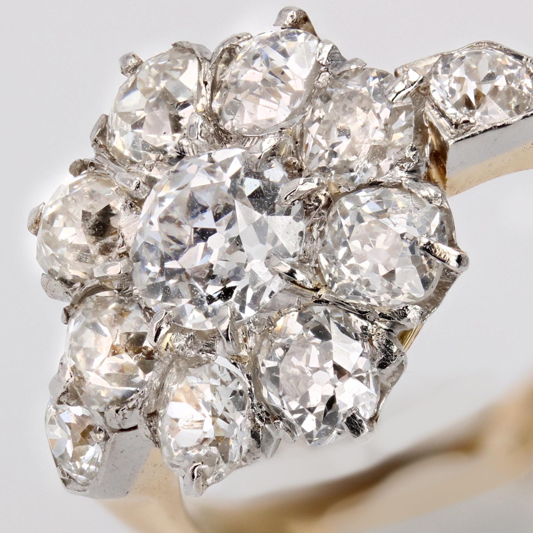 French 19th Century Diamonds 18 Karat Yellow Gold Platinum Daisy Ring ...