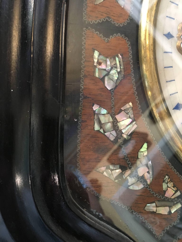 French 19th Century Ebonized Wall Clock with Mother-of-Pearl Inlay For ...