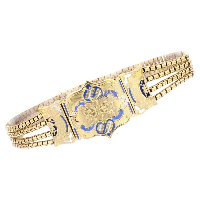 French 19th Century Enamelled Clasp 18 Karat Yellow Gold Bracelet For ...