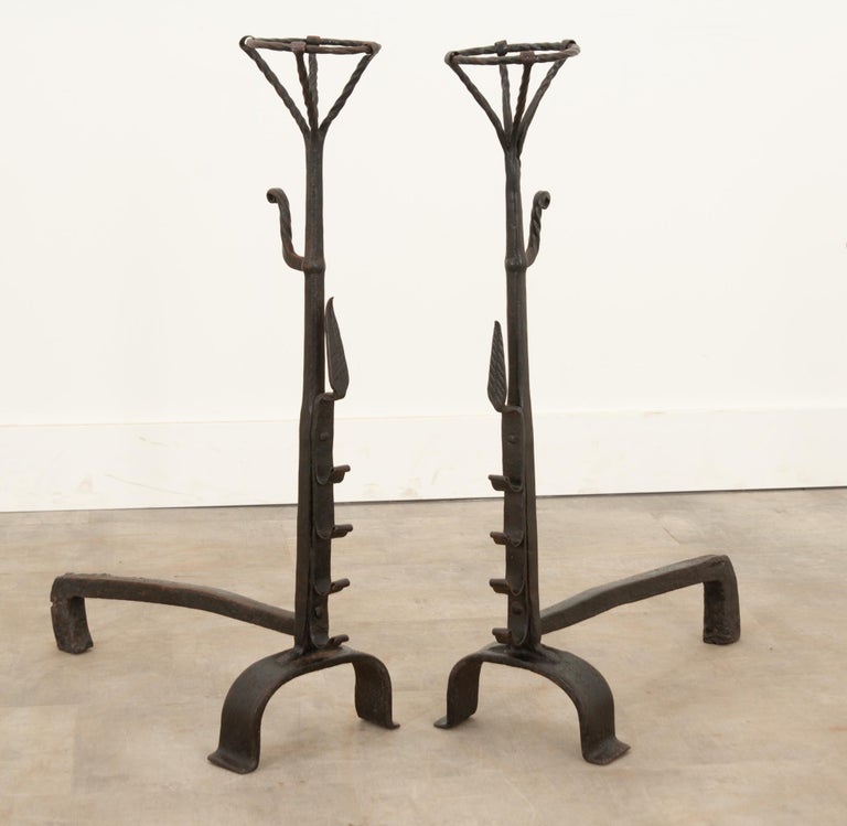 French 19th Century Forged Iron Andirons For Sale at 1stDibs