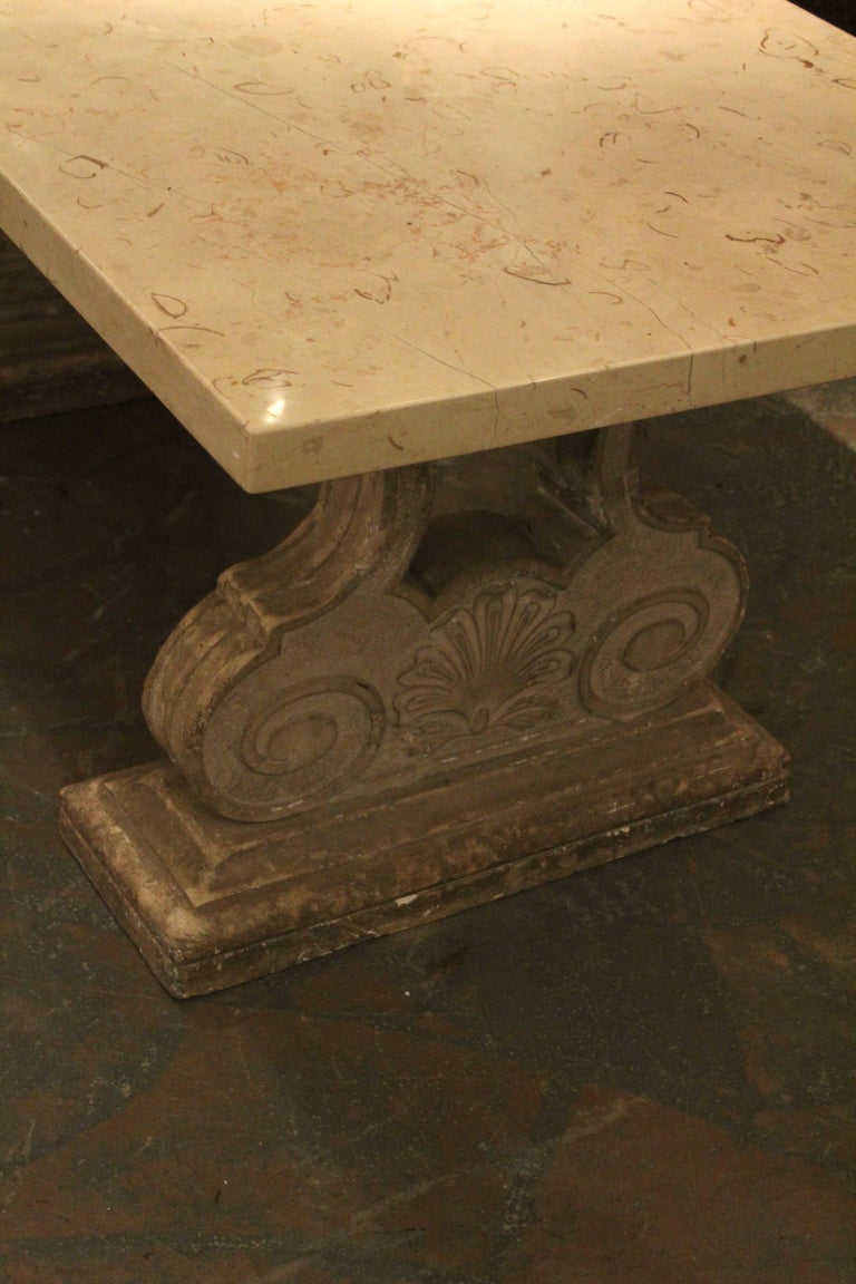 French 19th Century Fossil Marble Top Table on Twin Carved Stone ...