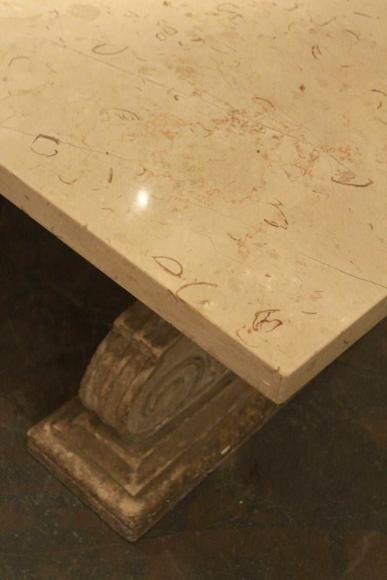 French 19th Century Fossil Marble Top Table on Twin Carved Stone ...