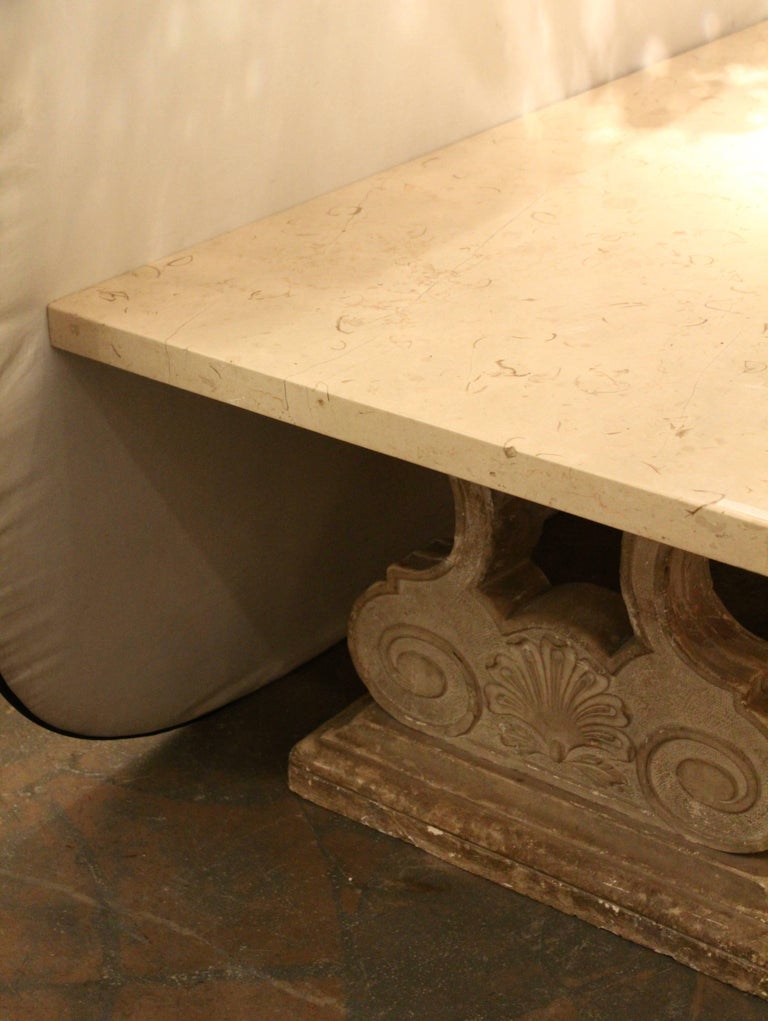 French 19th Century Fossil Marble Top Table on Twin Carved Stone ...
