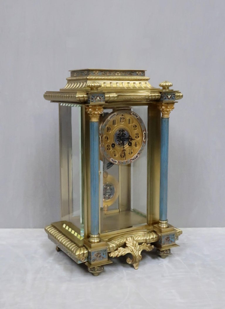 French 19th Century Four Glass Brass and Champleve Mantel Clock by ...