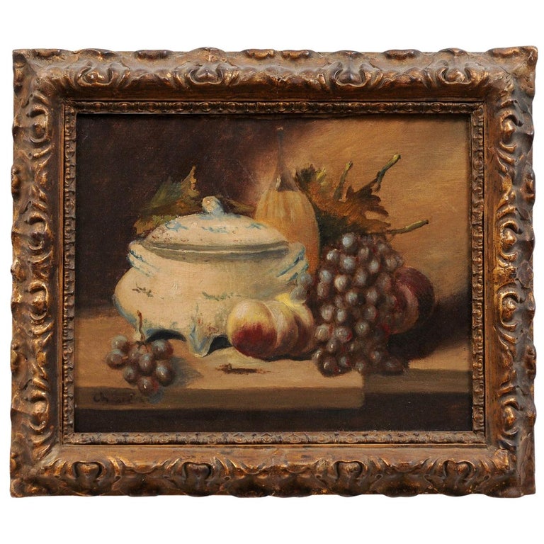French 19th Century Framed and Signed Oil on Canvas Still-Life Painting For Sale at 1stDibs