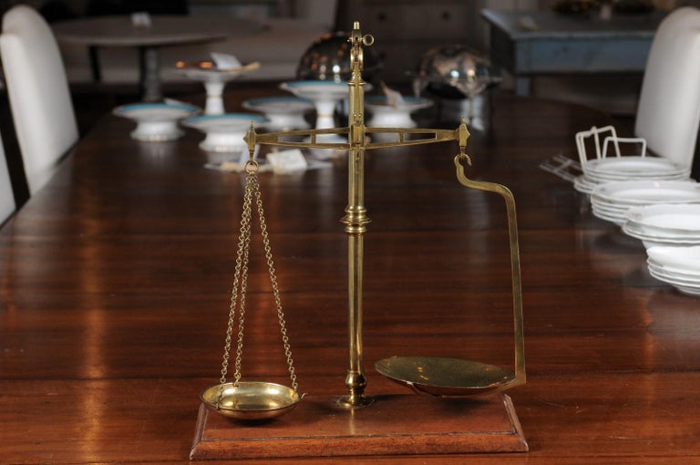 French 19th Century Freestanding Brass Tea Scale Mounted on Wooden Base ...